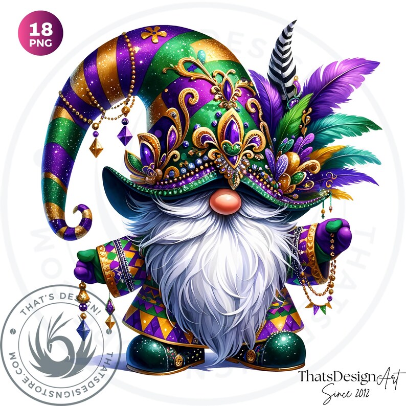 Watercolor Mardi Gras Gnomes Clipart: New Orleans PNG Set (digital ...