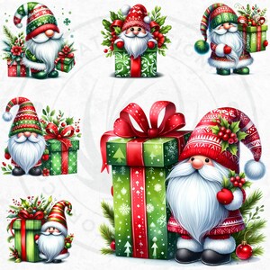 Watercolor Christmas Gnomes Clipart Set: Traditional Holiday Gifts PNG ...