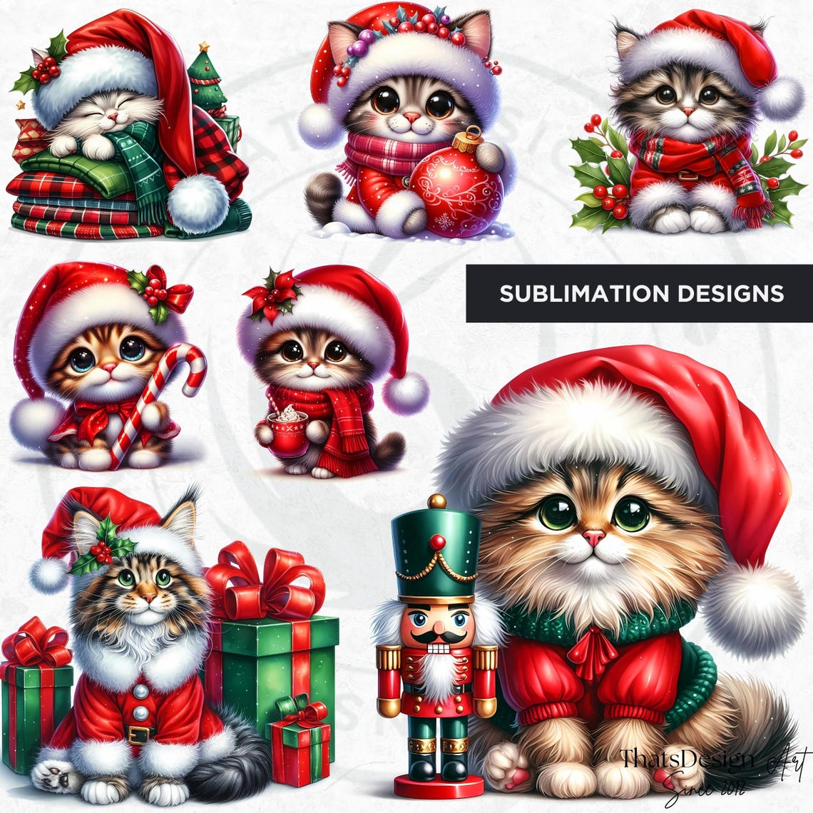 Christmas Kitten Clipart Set, Holiday Cat PNG (70 Images) - Etsy