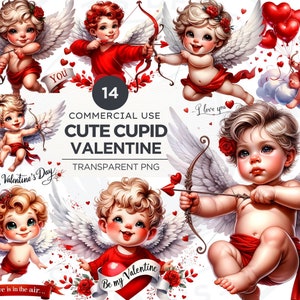 Watercolor Cute Cupid Clipart Bundle, Valentines Day Clipart PNG ...