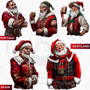 60 Santa Around the World Clipart Set, Travel Santa Claus Clipart ...