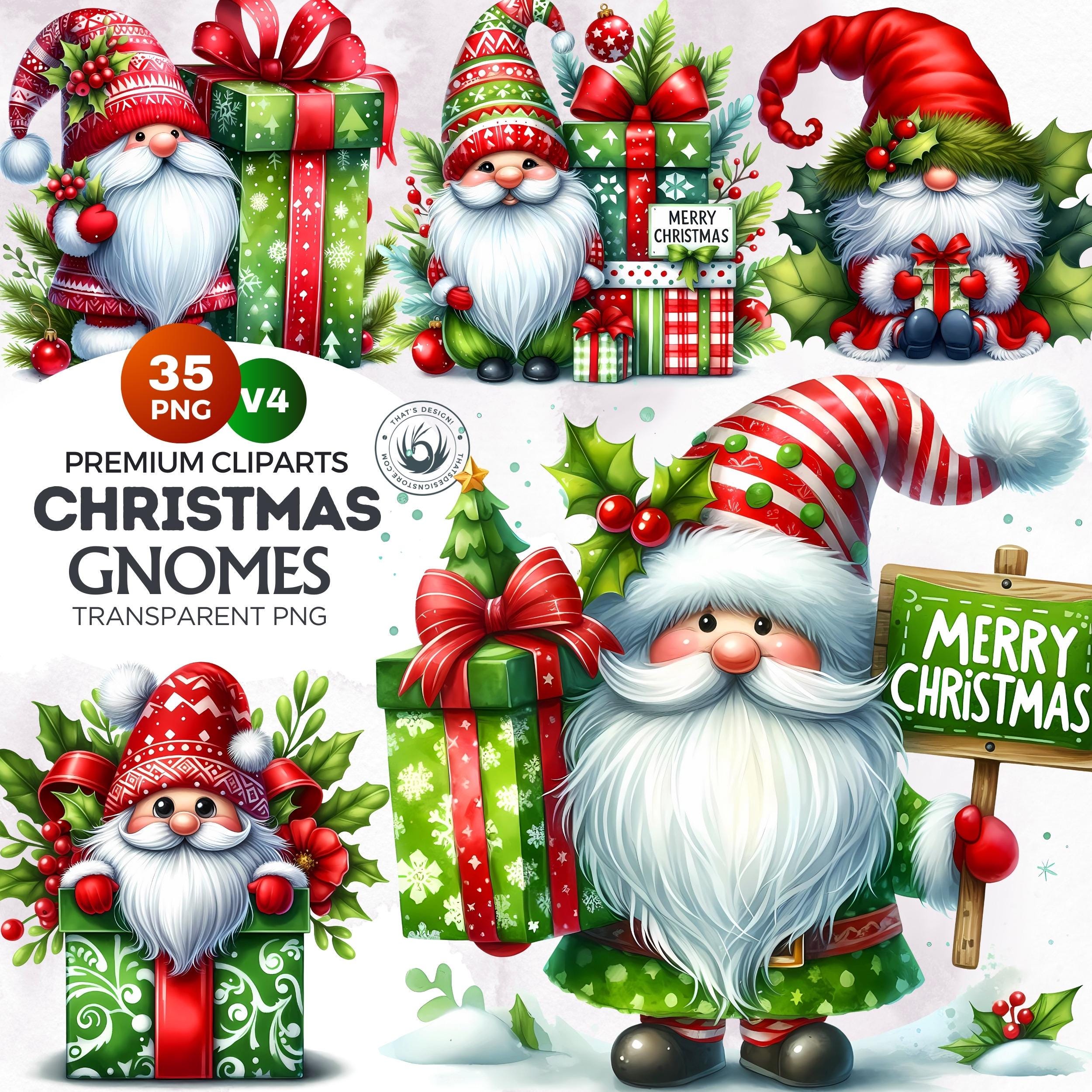 Watercolor Christmas Gnomes Clipart Set: Traditional Holiday Gifts PNG ...