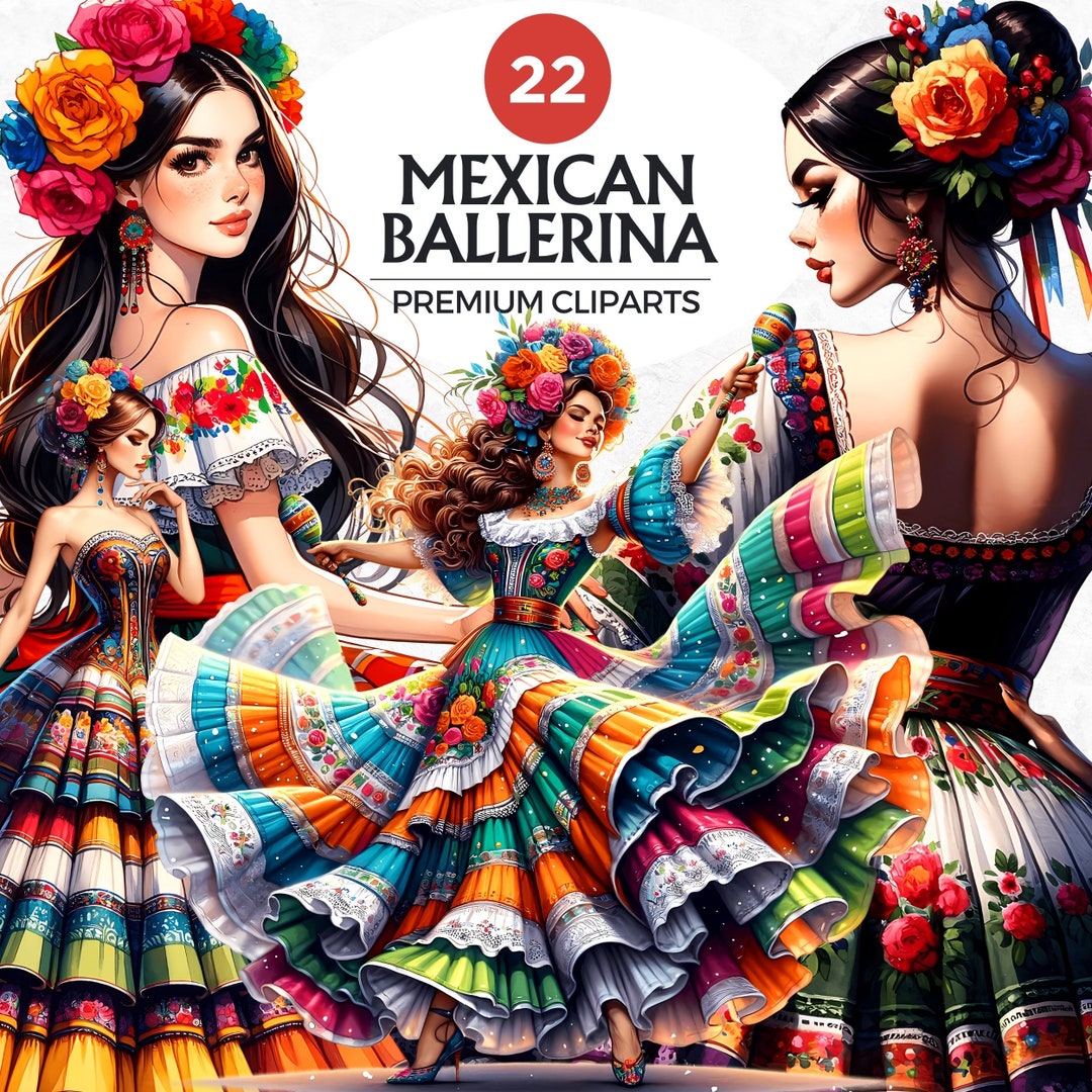 Mexican Ballerina Clipart: Fiesta Dancer PNG, Cinco De Mayo Designs (22 ...