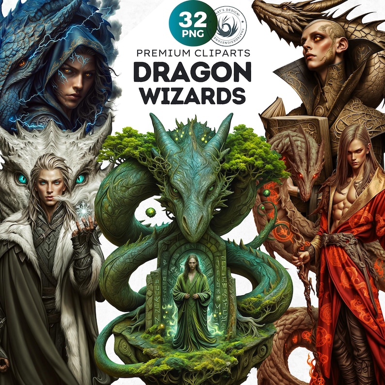 Dragon Wizard Clipart: Fantasy PNG Graphics, Sorcerers, Spellcasters ...