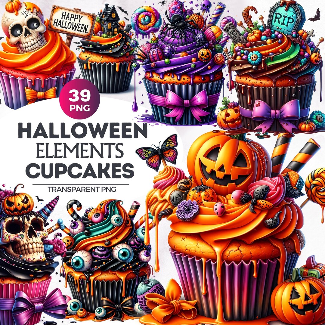 Halloween Cupcake Clipart Set: Spooky Dsserts PNG Images (digital ...