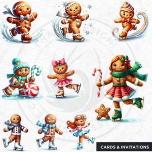 Gingerbread Man Winter Sports Clipart: Skiing & Snowboarding (53 PNG ...