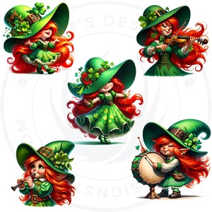St Patricks Day Gnome Girls Clipart PNG Set, Watercolor Leprechaun Girl ...