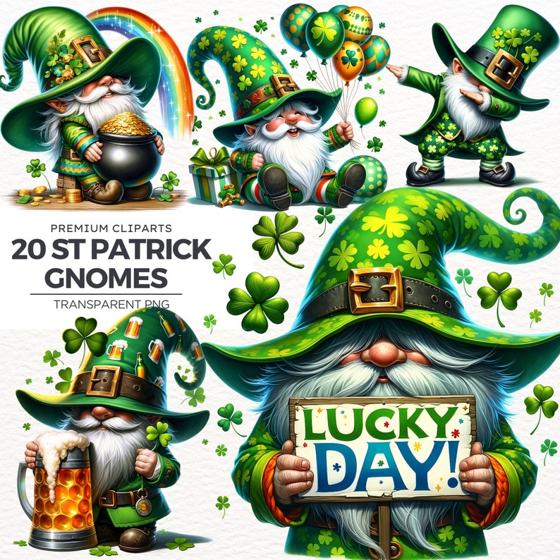 St Patrick Gnome Clipart, St Patricks Day Gnomes PNG, Gnome Sublimation ...