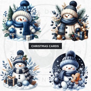 Christmas Snowman Clipart Bundle: Blue Winter (PNG, Commercial Use ...
