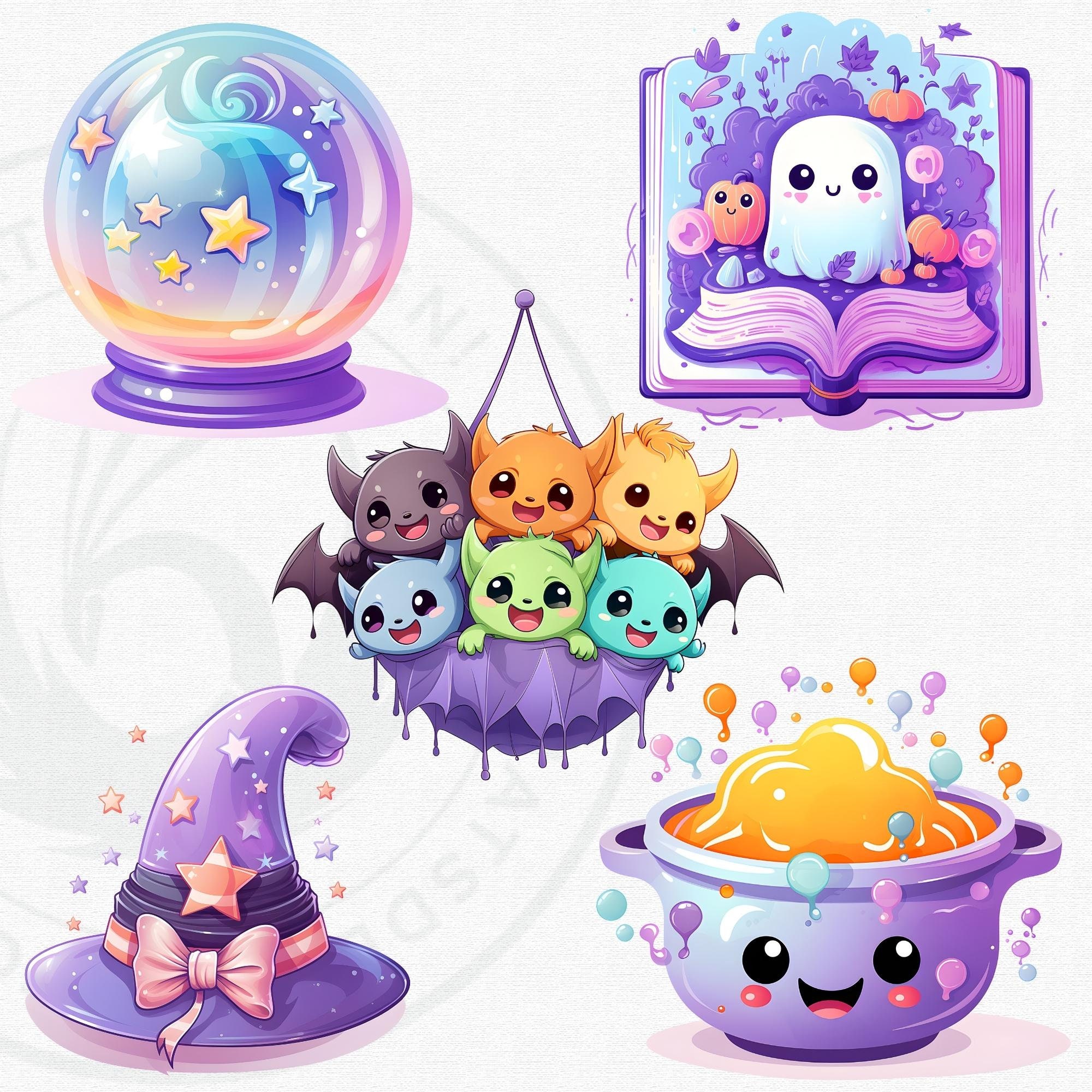 20 Cute Pastel Halloween Clipart PNG. Creepy Watercolor - Etsy