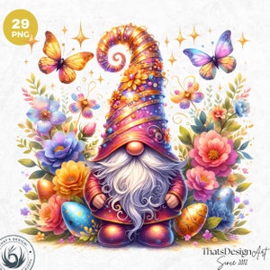 Festive Easter Gnome Clipart Bundle, 29 PNG Garden Gnome, Spring ...
