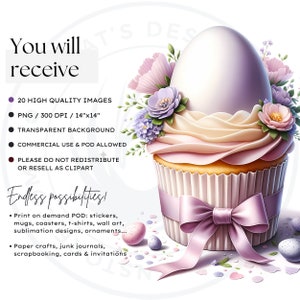 20 Easter Cupcake Clipart PNG Bundle, Floral Easter Illustrations Clip ...