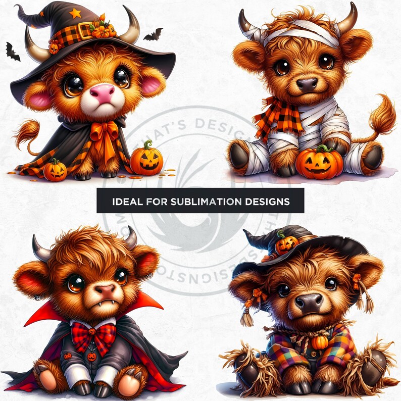Halloween Highland Cow Clipart Set: Witch PNG, Kids Designs (digital ...