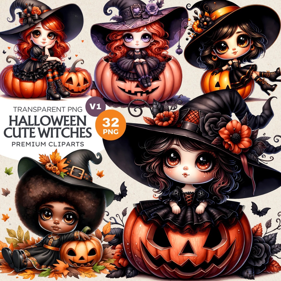 Halloween Cute Witch PNG Clipart | Halloween PNG Bundle | Spooky Season ...