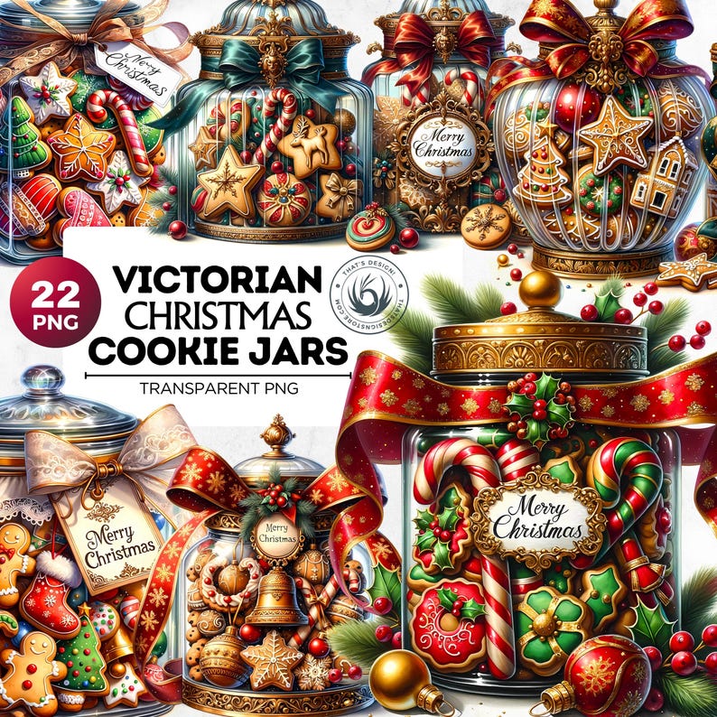Watercolor Victorian Christmas Cookie Jars Clipart (22 PNG) - Etsy