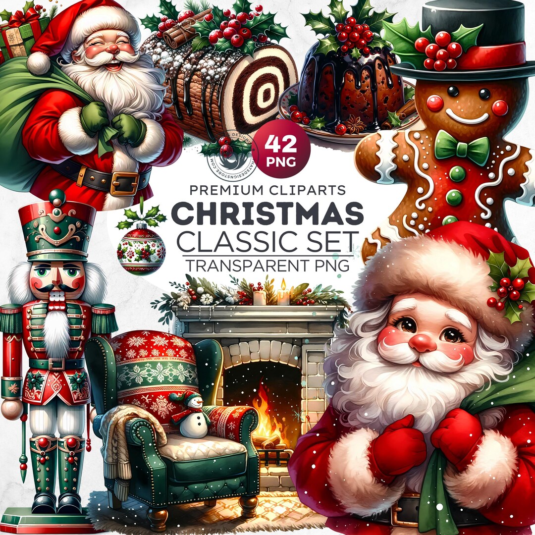 Watercolor Christmas Clipart Bundle: Vintage PNG Designs (commercial ...