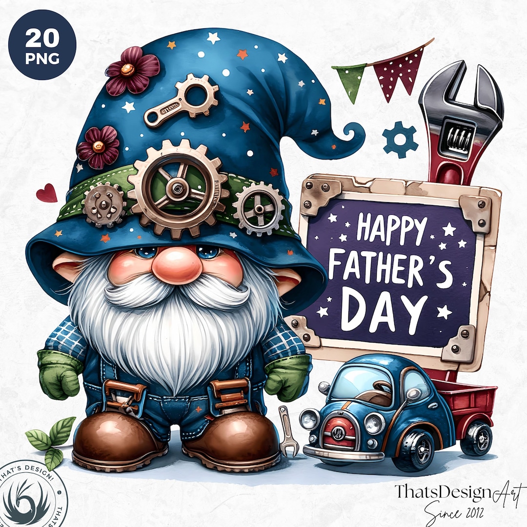 Watercolor Father's Day Gnome Clipart, Gnomes With Signs, Father's Love ...