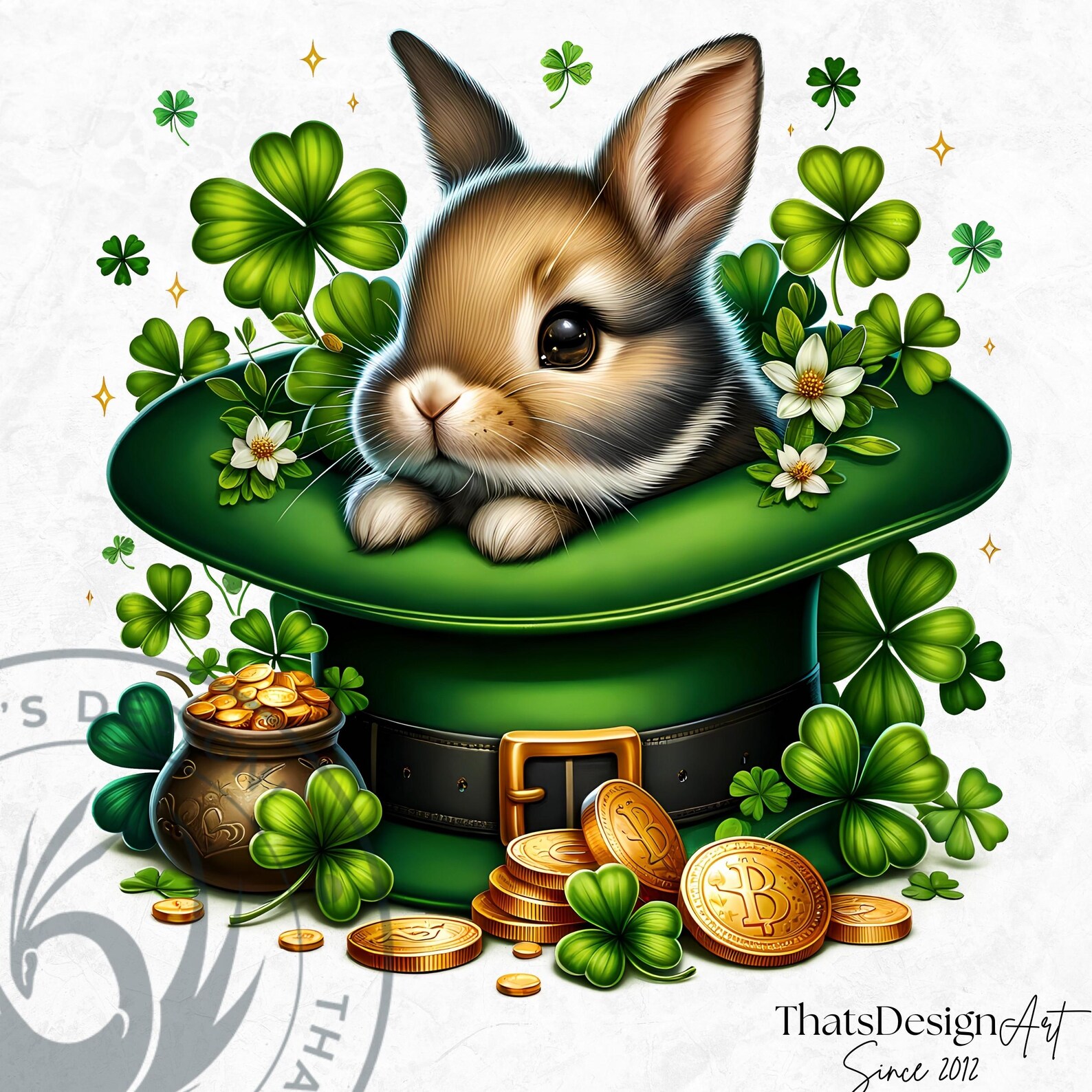 St Patricks Day Bunny Clipart: Shamrock Illustration (PNG) - Etsy