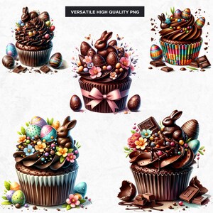 20 Easter Cupcake Clipart PNG Bundle, Floral Easter Illustrations Clip ...