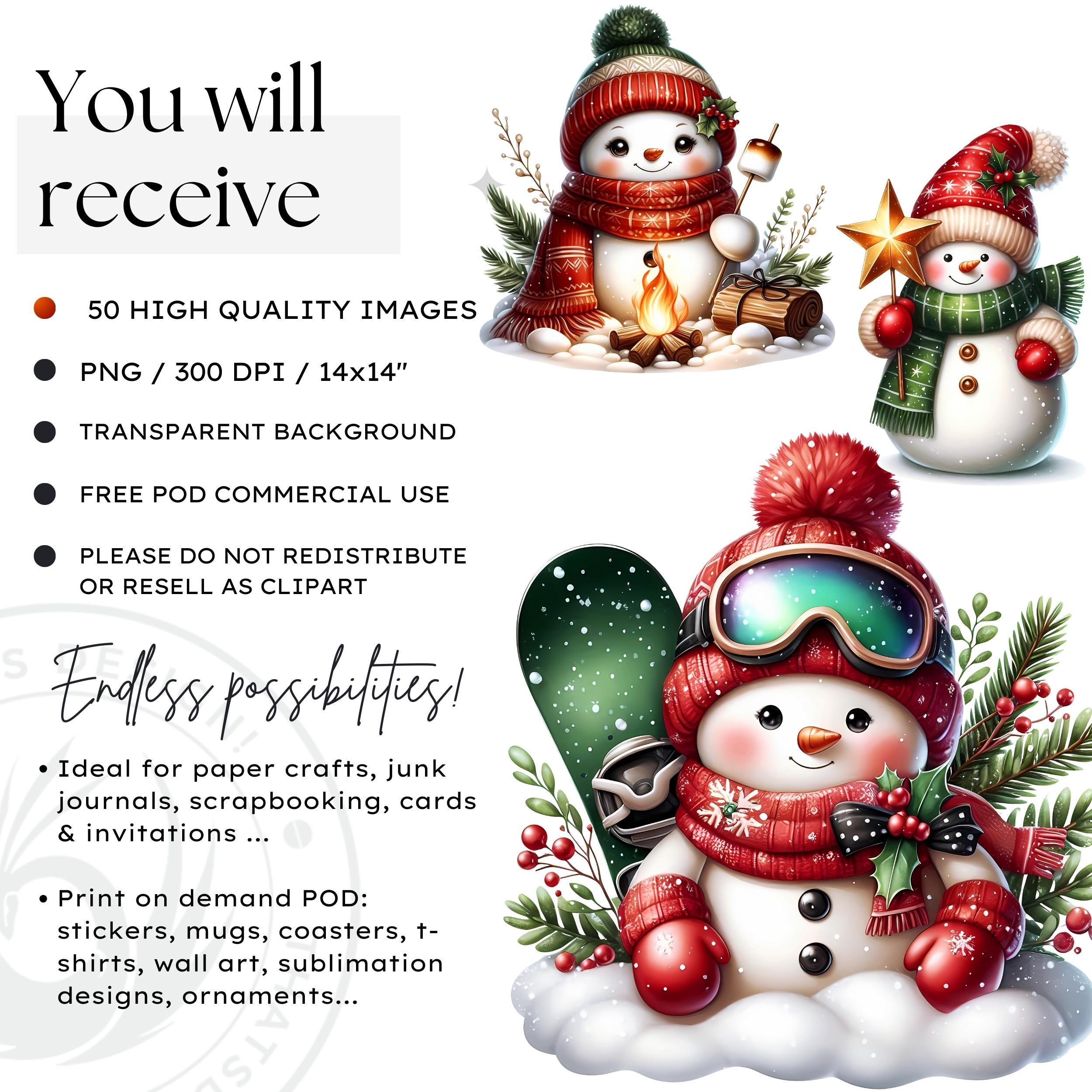 Christmas Snowman Clipart Bundle: Festive Winter PNG, Red & Green (PNG ...
