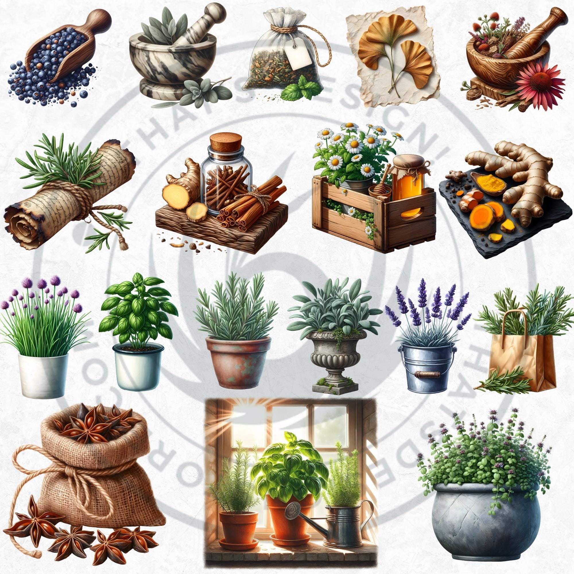 Medicinal Herbs Clipart Set: Botanical Apothecary Graphics (PNG ...
