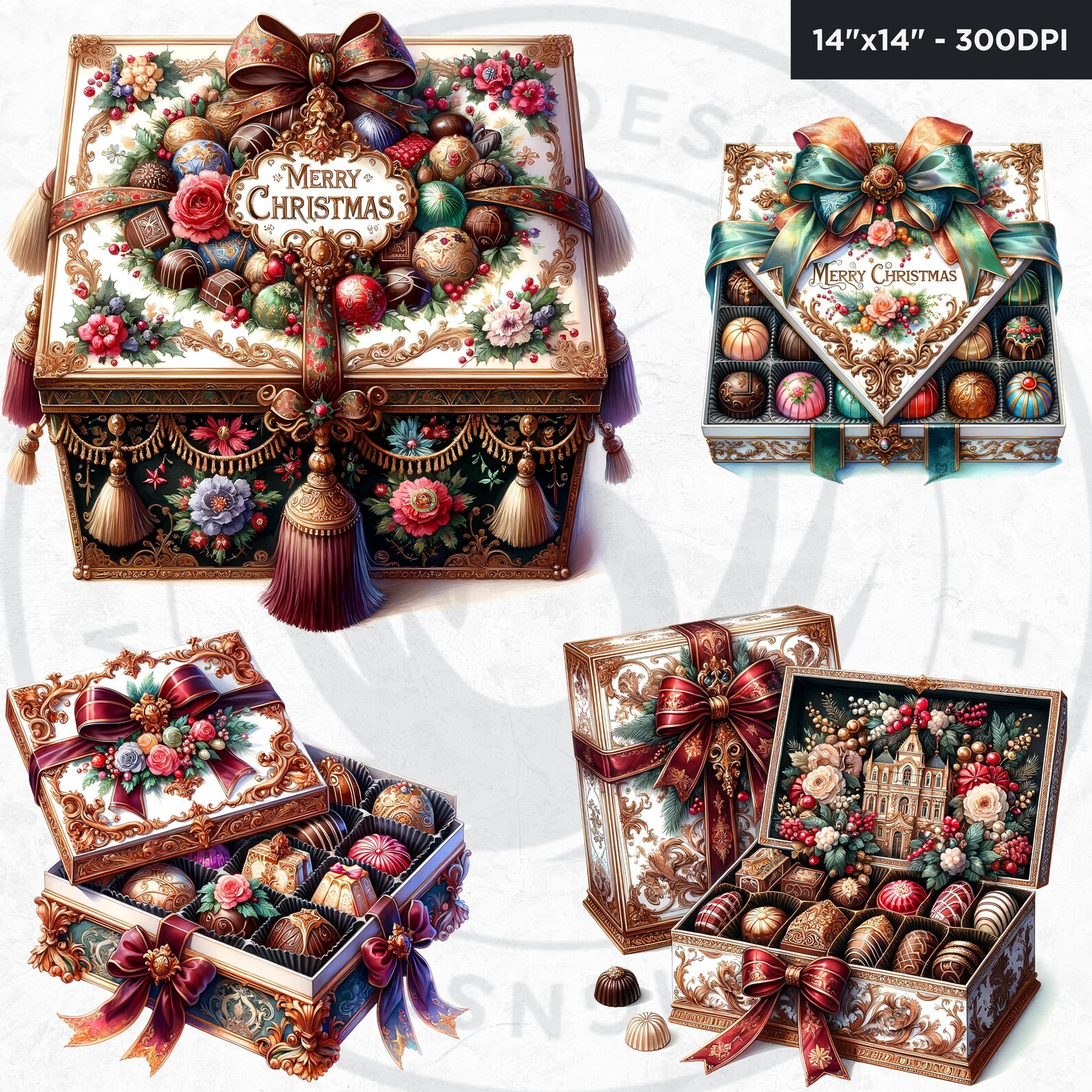 Victorian Christmas Chocolate Box Clipart Set: Sweets PNG (digital ...