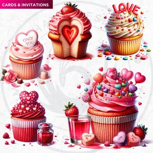 Pink Valentines Day Cupcake Clipart Set, Valentine Cupcake PNG ...
