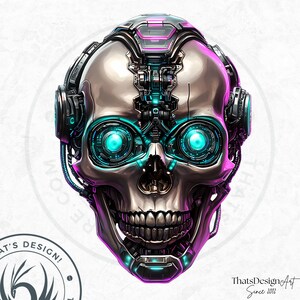 Cyborg Skulls Clipart Set, Cyber Skull, Robot Skull, Mechanical, Tech ...