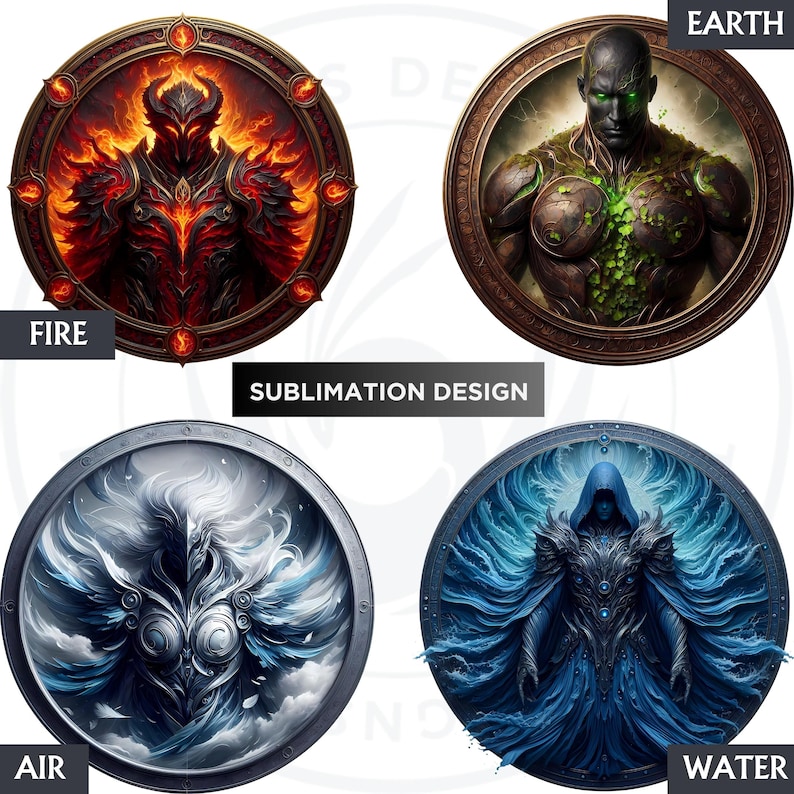 Elemental Avatar Clipart Set: Fantasy PNG Graphics, Round Images ...