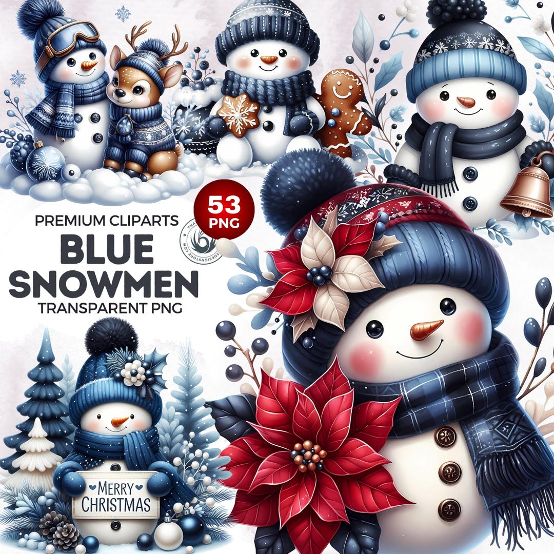 Christmas Snowman Clipart Bundle: Blue Winter (PNG, Commercial Use ...