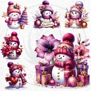 Purple and Gold Snowman Clipart Bundle: Festive Winter & Christmas PNG ...