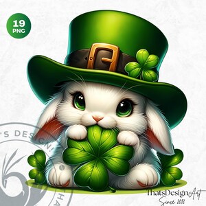 St Patricks Day Bunny Watercolor Clipart, Cute Rabbit Clipart PNG ...