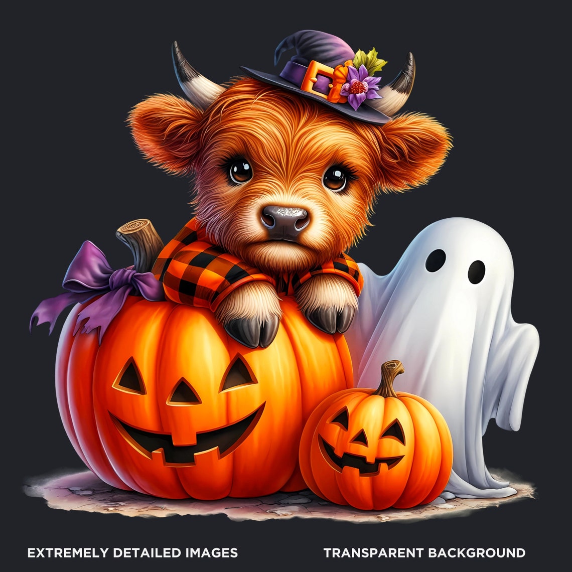 Halloween Highland Cow Clipart Set: Pumpkin PNG Designs (digital ...