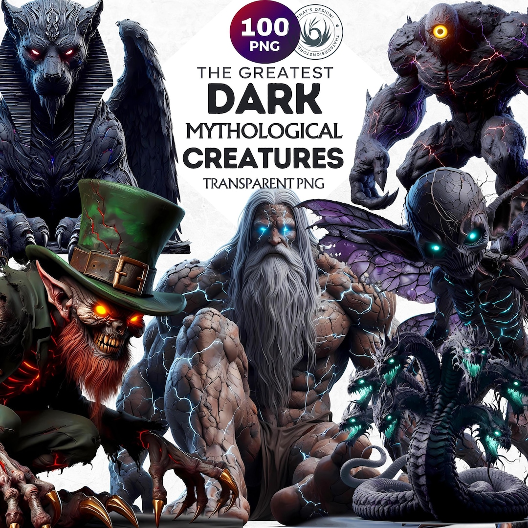 Dark Mythological Creatures Clipart: Gothic Fantasy PNG Set (digital ...