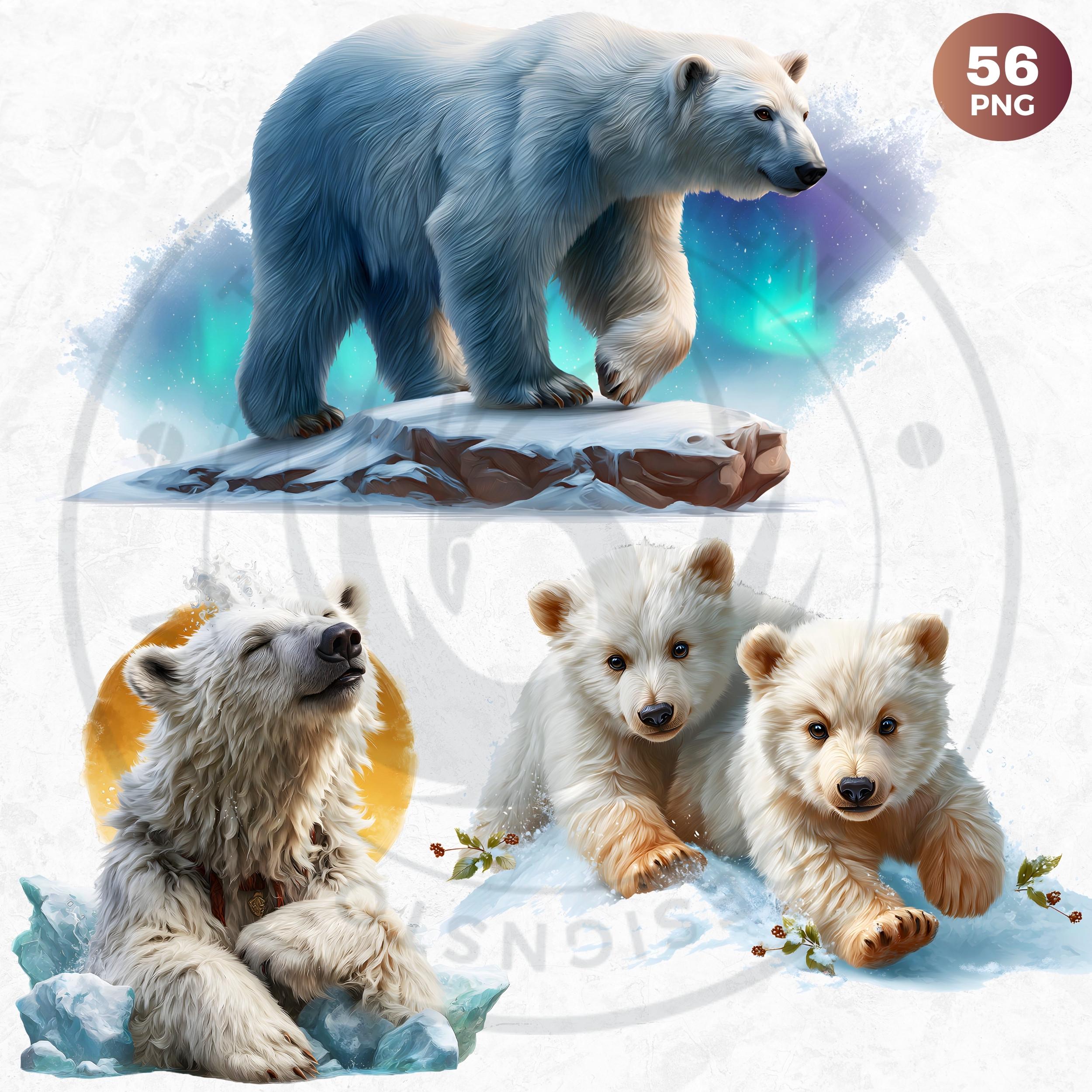 Watercolor Polar Bears Clipart Bundle: Arctic Wildlife Illustrations ...