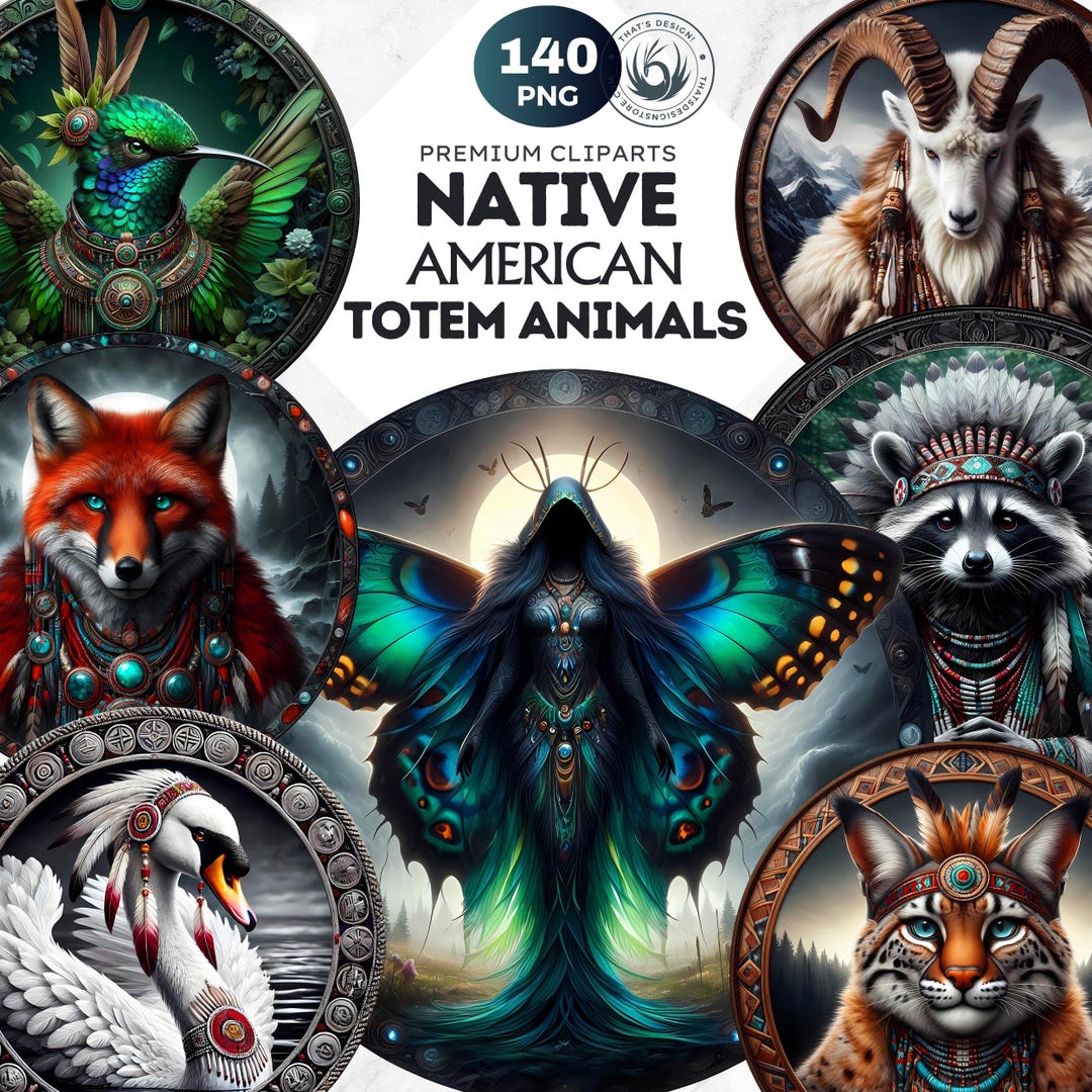 Native American Totem Animal Spirits Clipart Set (PNG, Digital Download ...