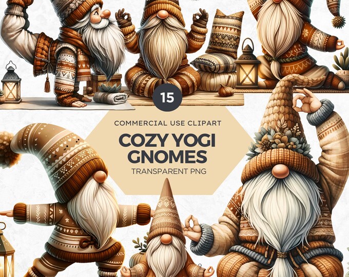 Gnome in Pajamas Yoga Clipart - Cute Watercolor Gnome Graphics ...