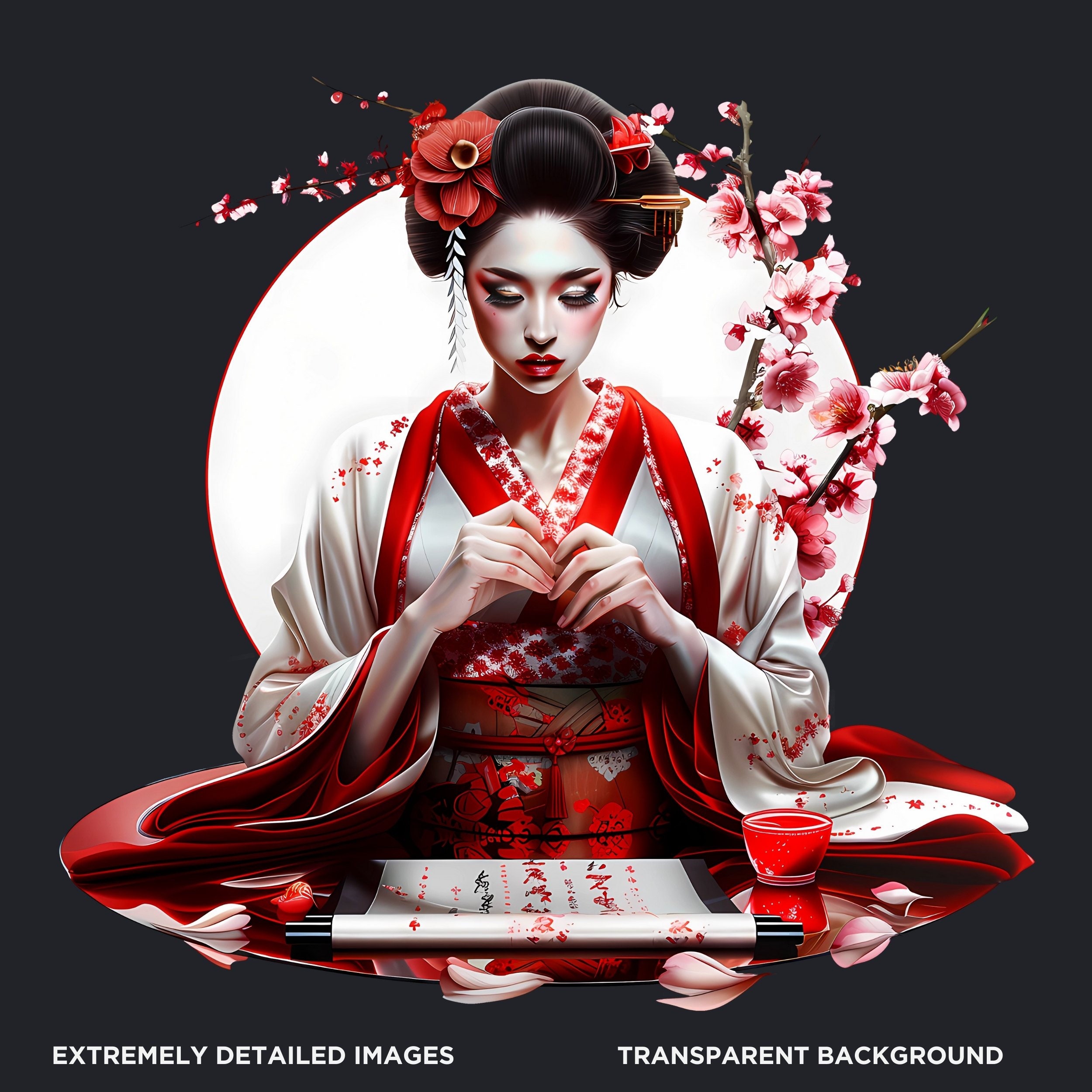 Geisha Illustrations Clipart: Japanese Kimono Art (PNG Transparent) - Etsy