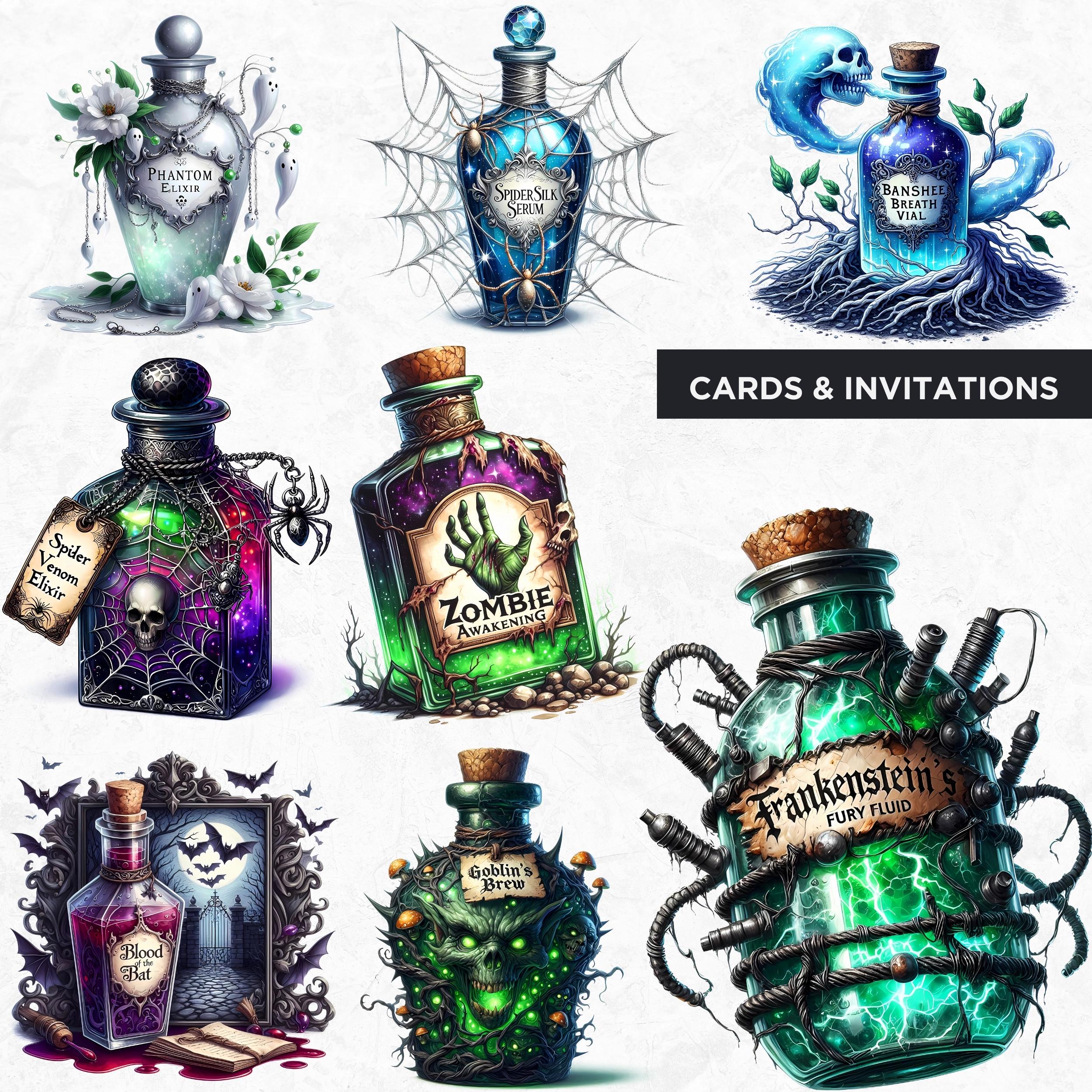 Halloween Potion Bottle Clipart Set: Witchcraft PNG (digital Download ...