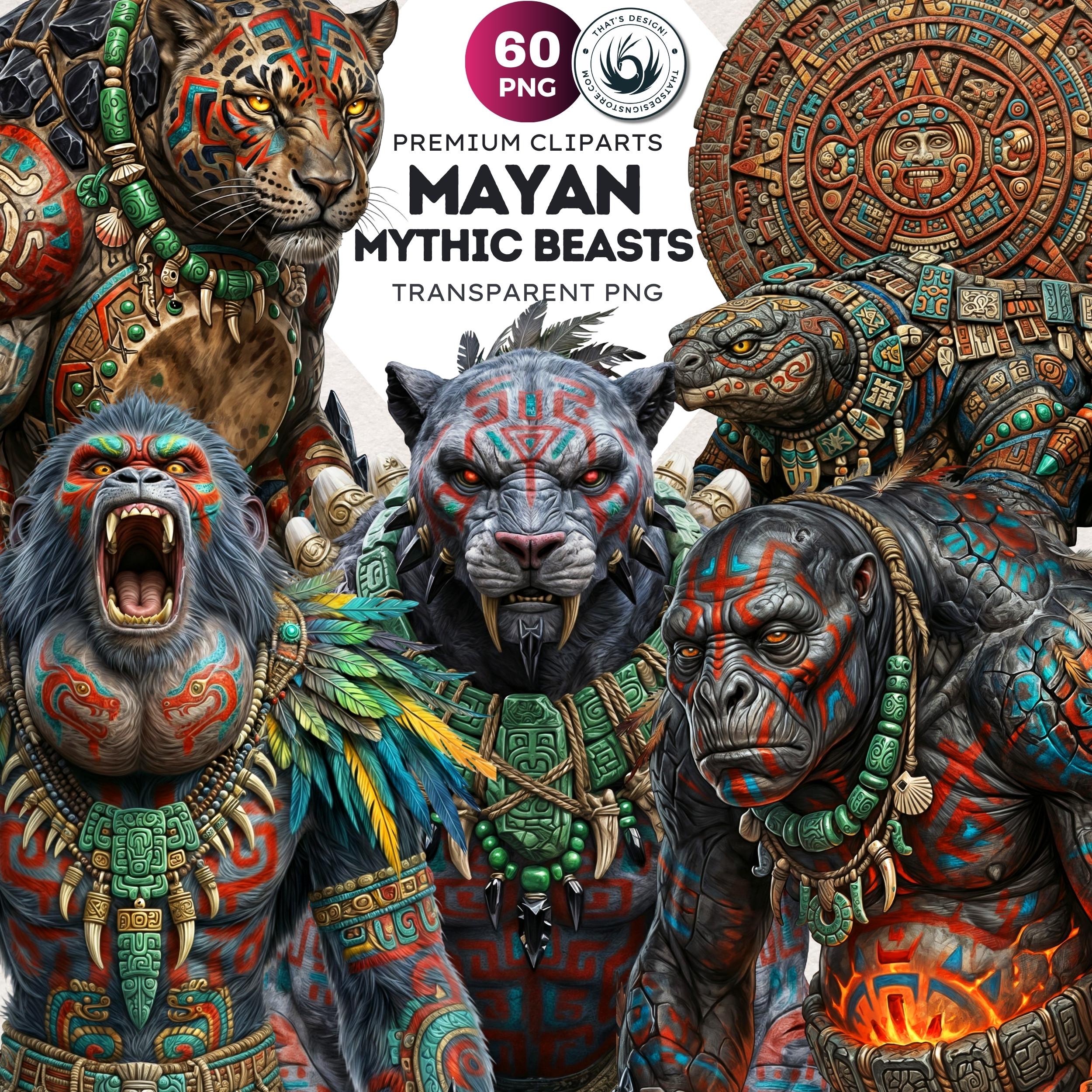 Mayan Mythic Gods Beasts Clipart Bundle: Mesoamerican Monsters, Ancient ...