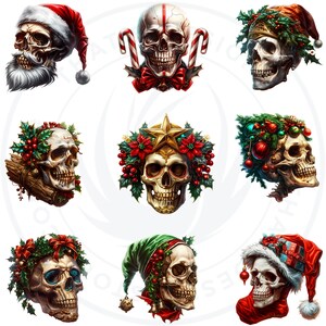 24 Christmas Skull Clipart Set, Skeleton Santa, Christmas Clipart ...