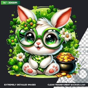 St Patricks Day Bunny Watercolor Clipart, Cute Rabbit Clipart PNG ...