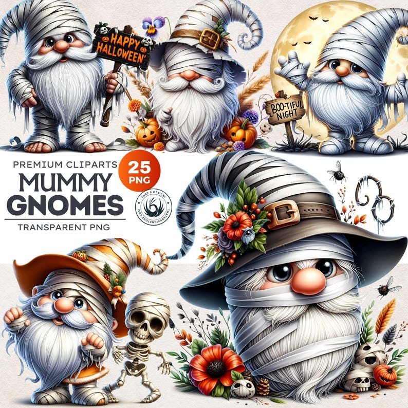 Halloween Mummy Gnomes Clipart Set: Spooky PNG Digital Prints - Etsy