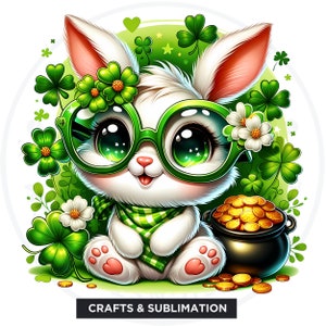 St Patricks Day Bunny Watercolor Clipart, Cute Rabbit Clipart PNG ...