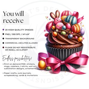 20 Easter Cupcake Clipart PNG Bundle, Floral Easter Illustrations Clip ...