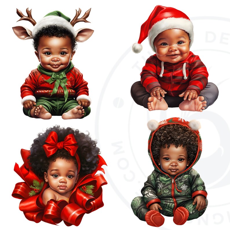 Christmas Black Babies PNG Clipart Bundle Afro Baby Clipart - Etsy