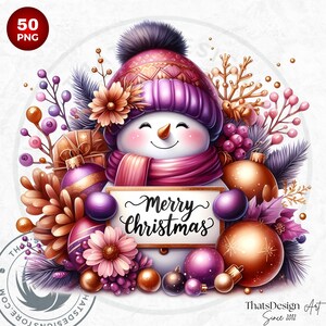 Purple and Gold Snowman Clipart Bundle: Festive Winter & Christmas PNG ...