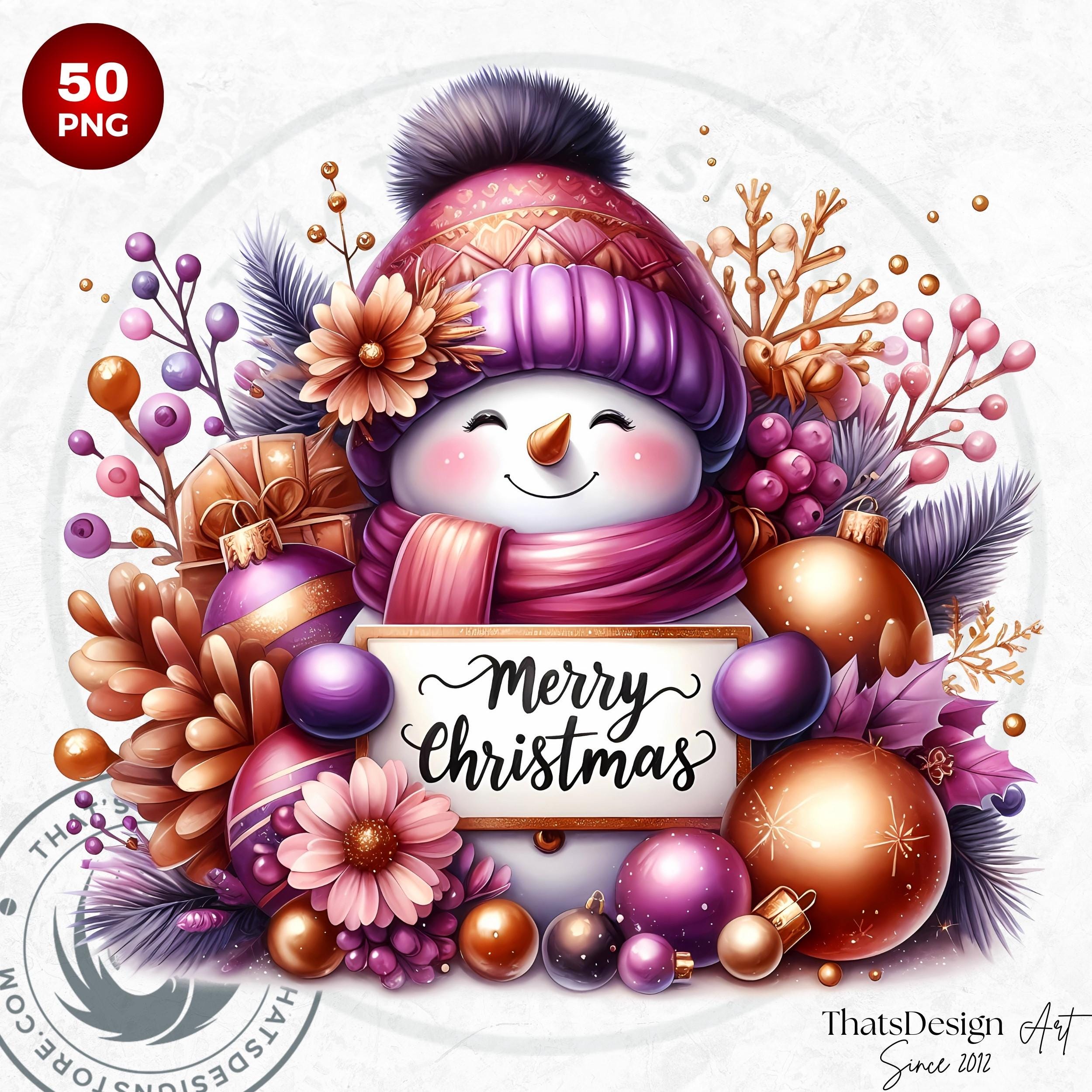 Purple and Gold Snowman Clipart Bundle: Festive Winter & Christmas PNG ...