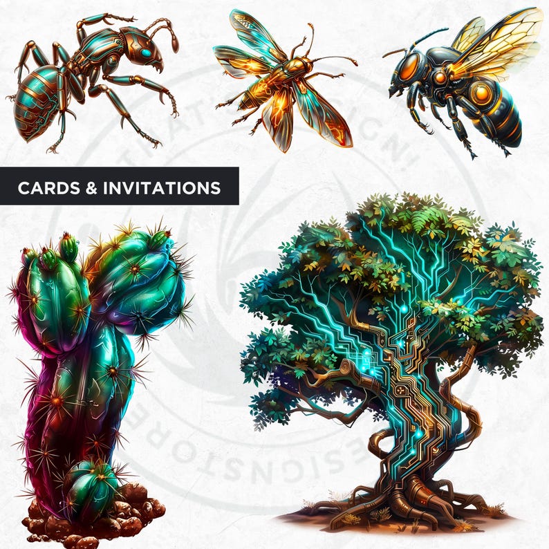 Techno Nature Clipart Set: Cyber Steampunk Animals (PNG) - Etsy