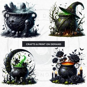 Gothic Halloween Witch Cauldron Clipart Set: Raven, Pumpkin (PNG ...